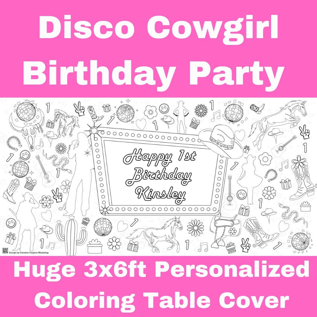 Disco Cowgirl Birthday Party Coloring Table Cover First - Etsy