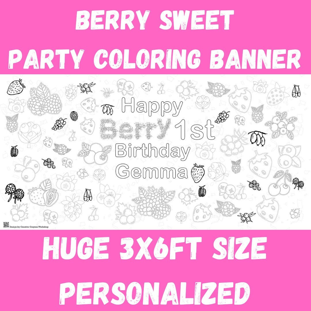 Berry First Birthday Coloring Tablecloth: Personalized Party Activity ...