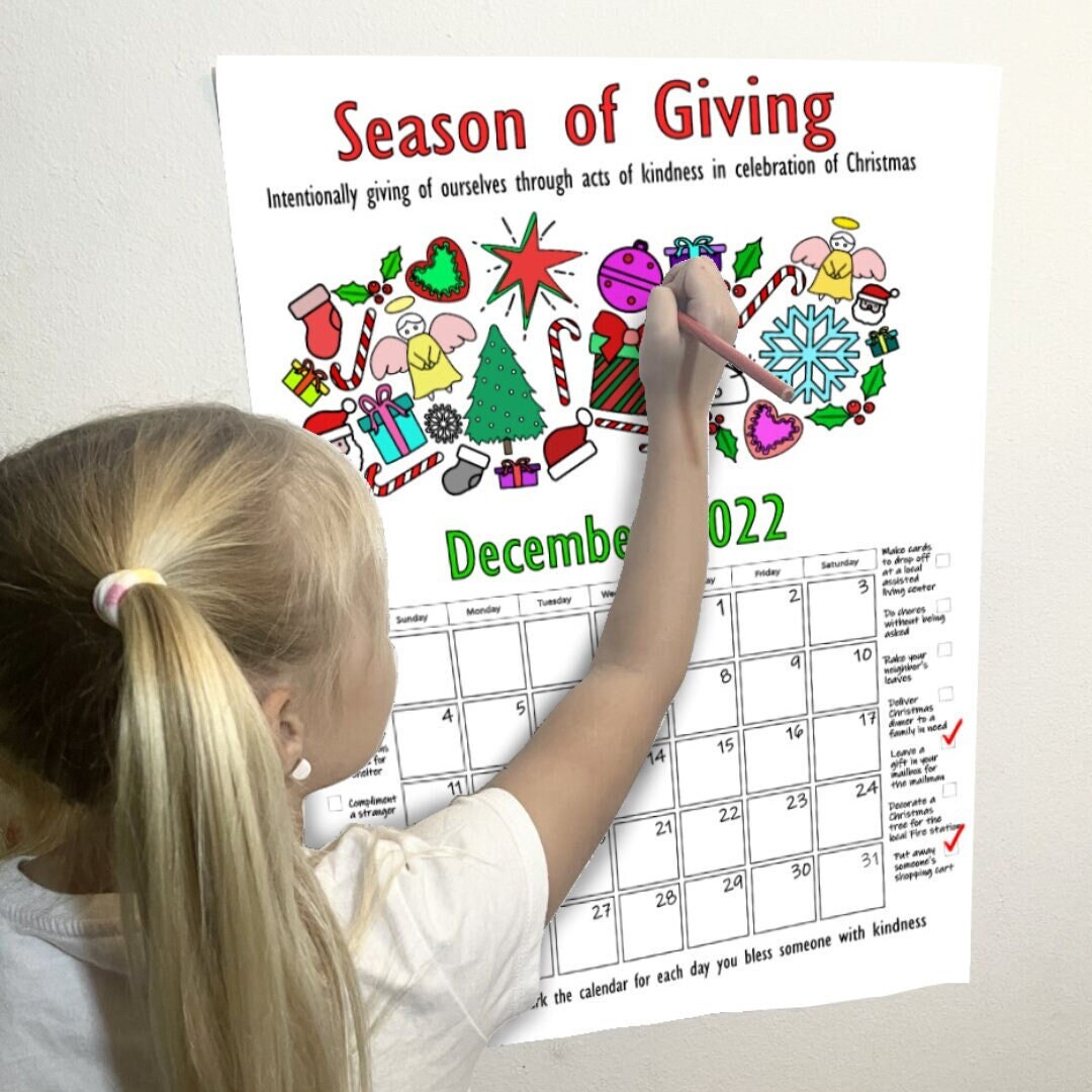Kids Advent Coloring Calendar Acts of Kindness Christmas Season of ...