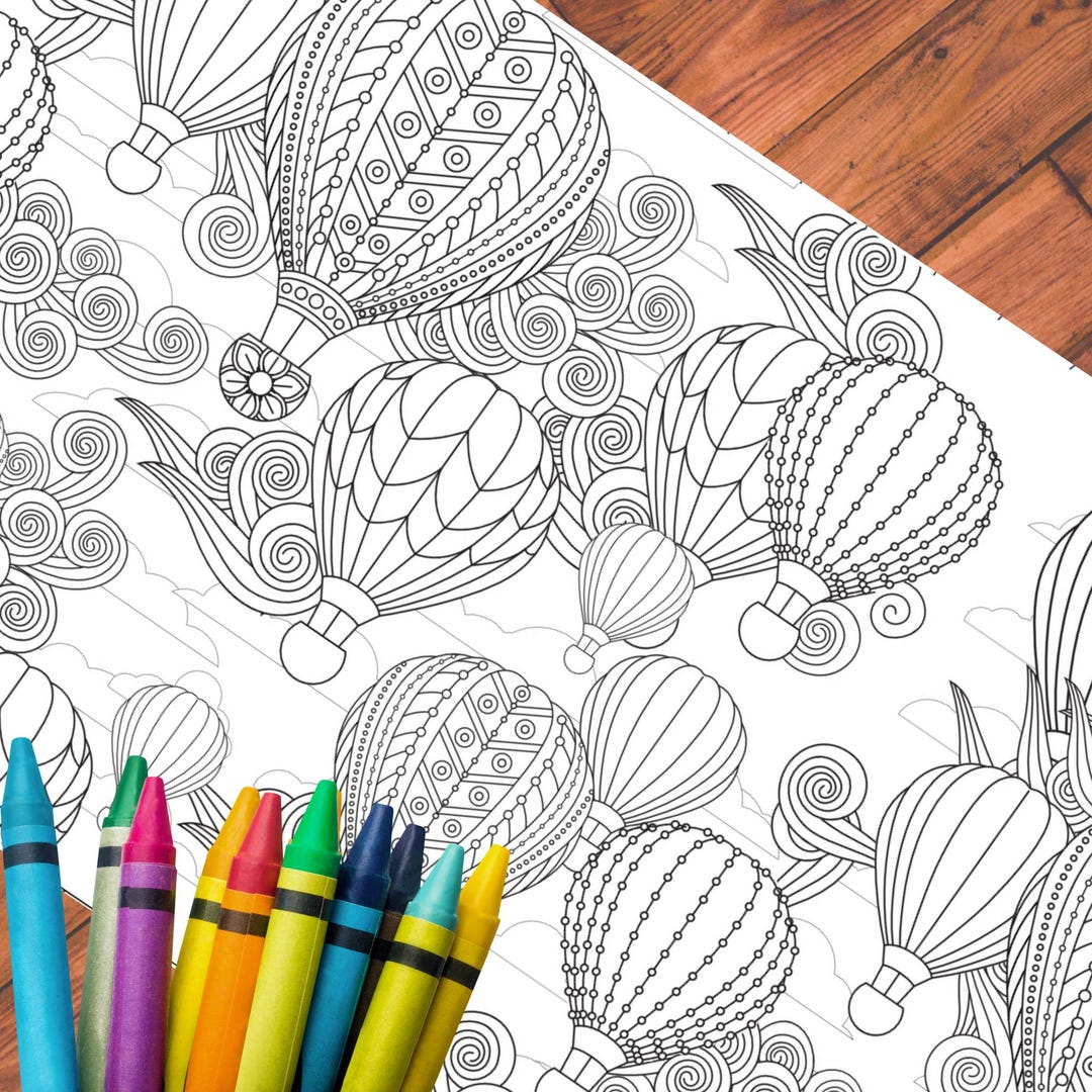 Hot Air Balloon Coloring Tablecloth: Giant Mandala Activity Banner - Etsy