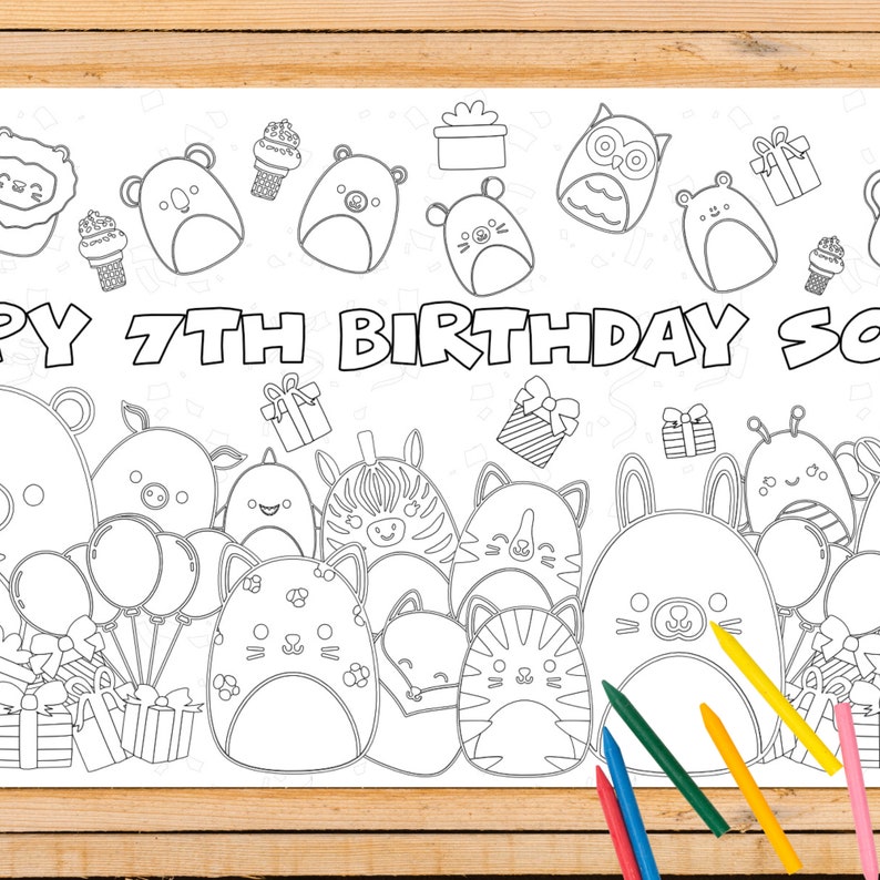 Personalized Squish Animal Coloring Birthday Party Banner - Etsy