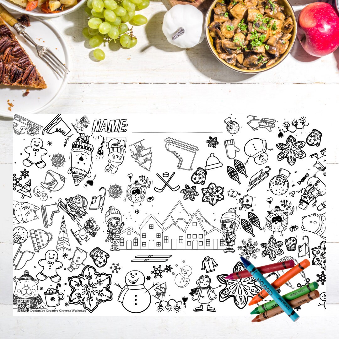 Winter Wonderland Coloring Placemats Personalized Paper Activity Mat ...