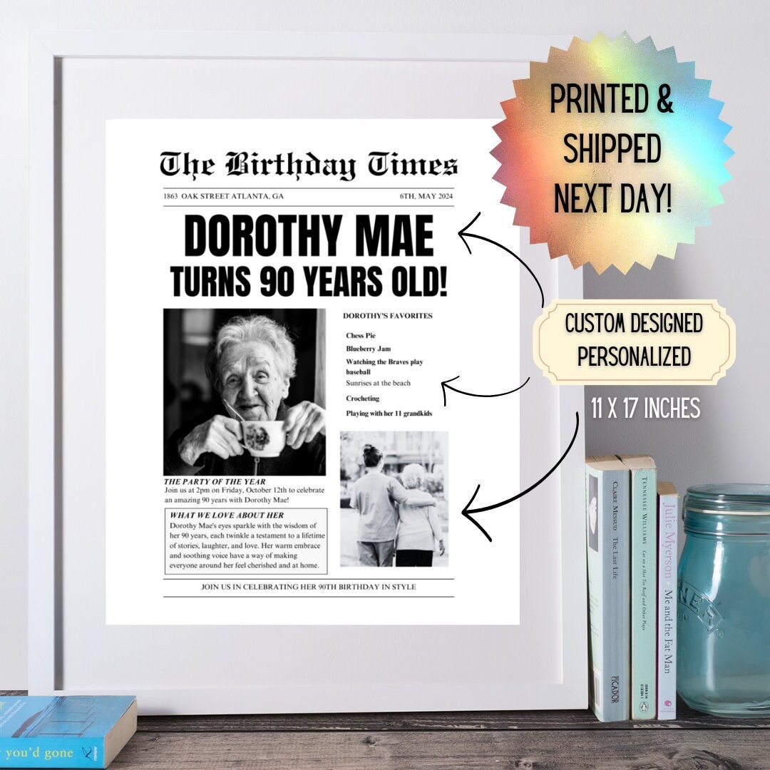 Milestone Birthday Newspaper Headline Front Page Custom Keepsake ...