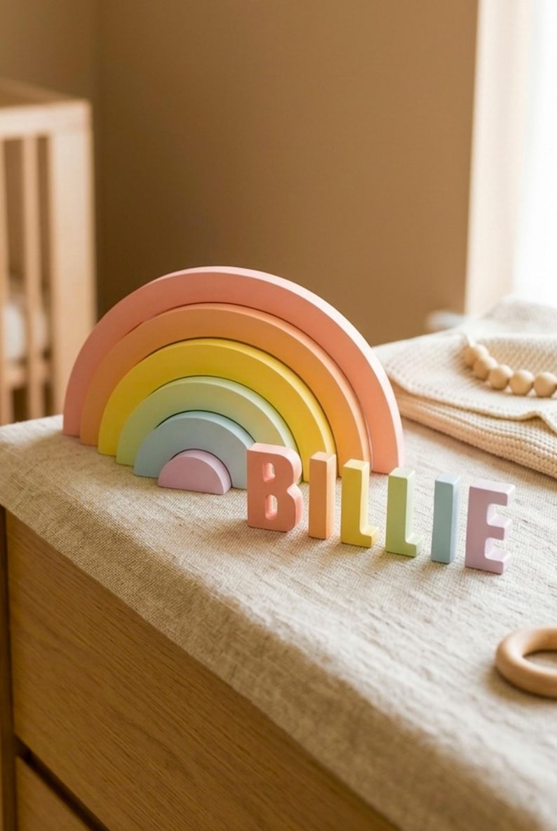 Wooden Rainbow Name Sign, Pastel Nursery Decor, Custom Baby Shower Gift ...