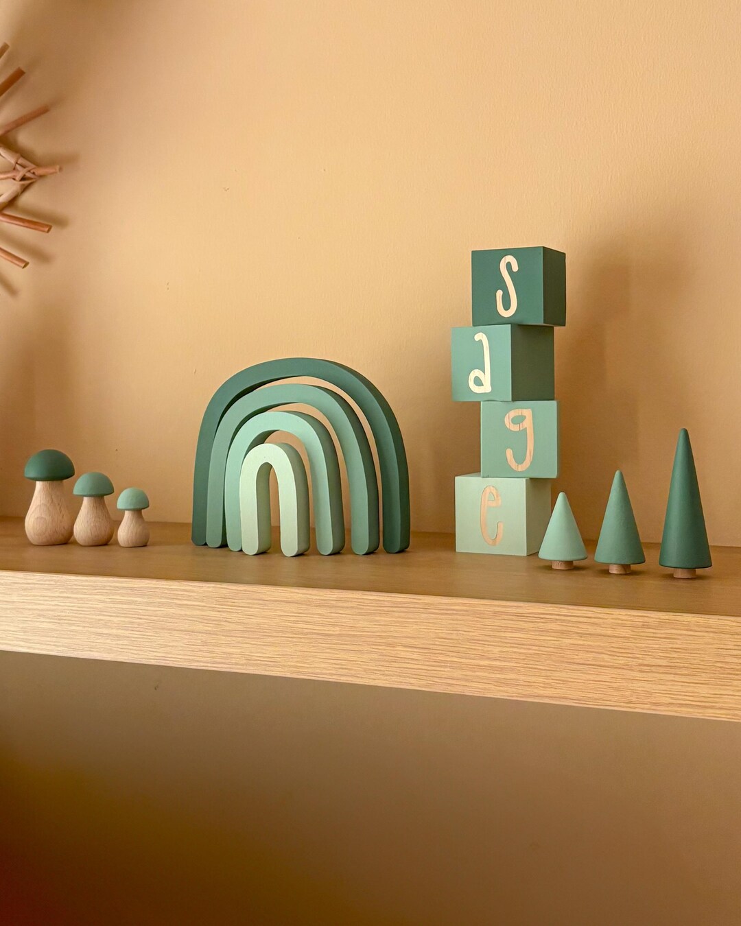 Personalised Baby Shelf Decor, Wooden Nursery Decor Set, Gender Neutral ...