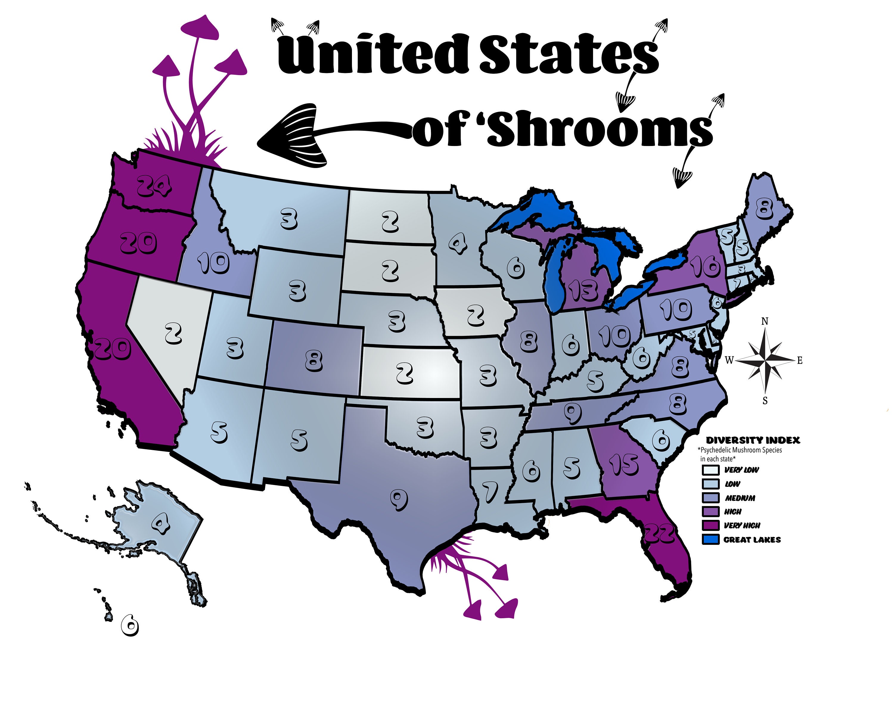 Psychedelic Mushroom Map, Psilocybin Mushroom Poster, Trippy, Science ...