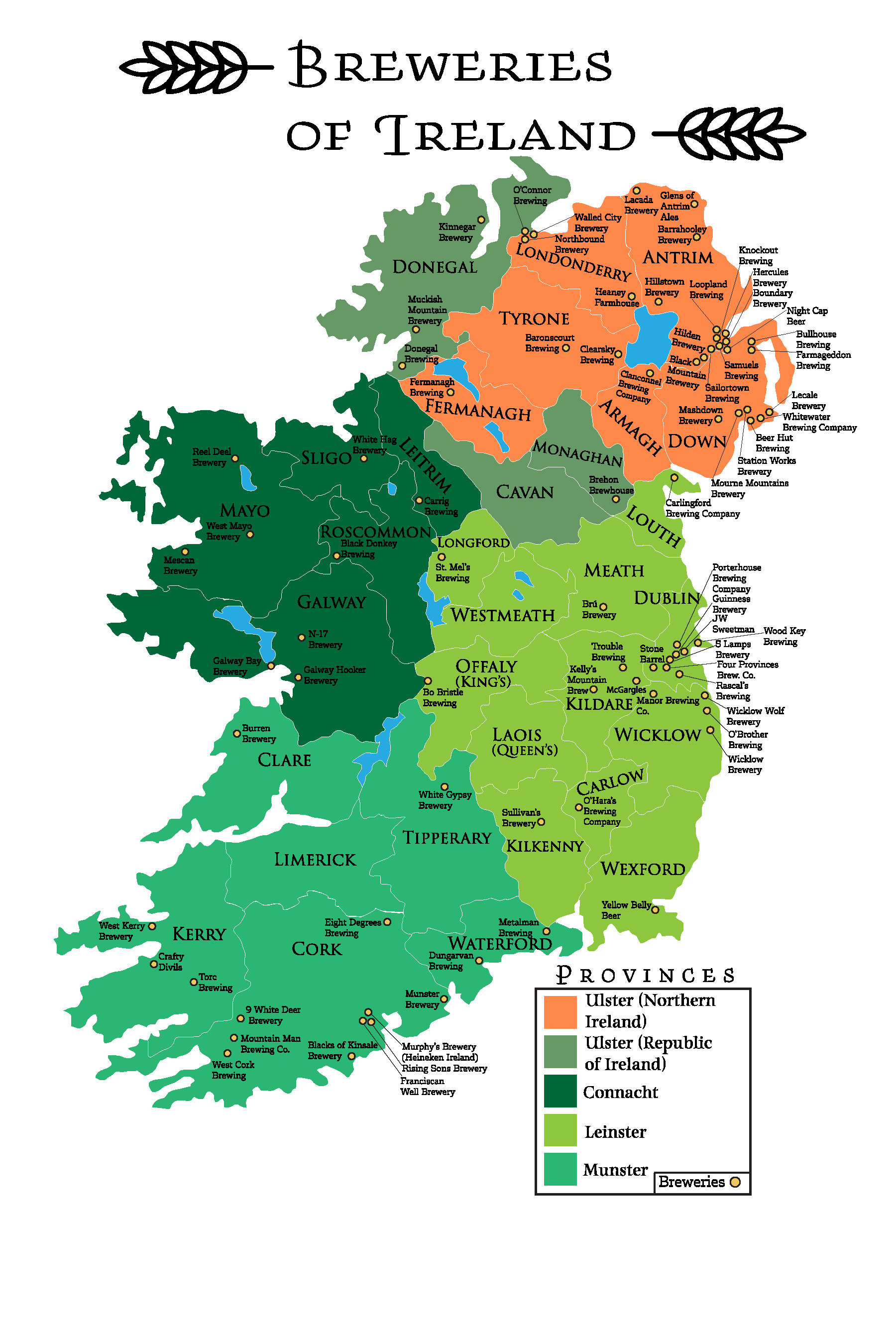 Beer Map of Ireland/northern IRL, Craft Breweries, Microbreweries, Maps ...