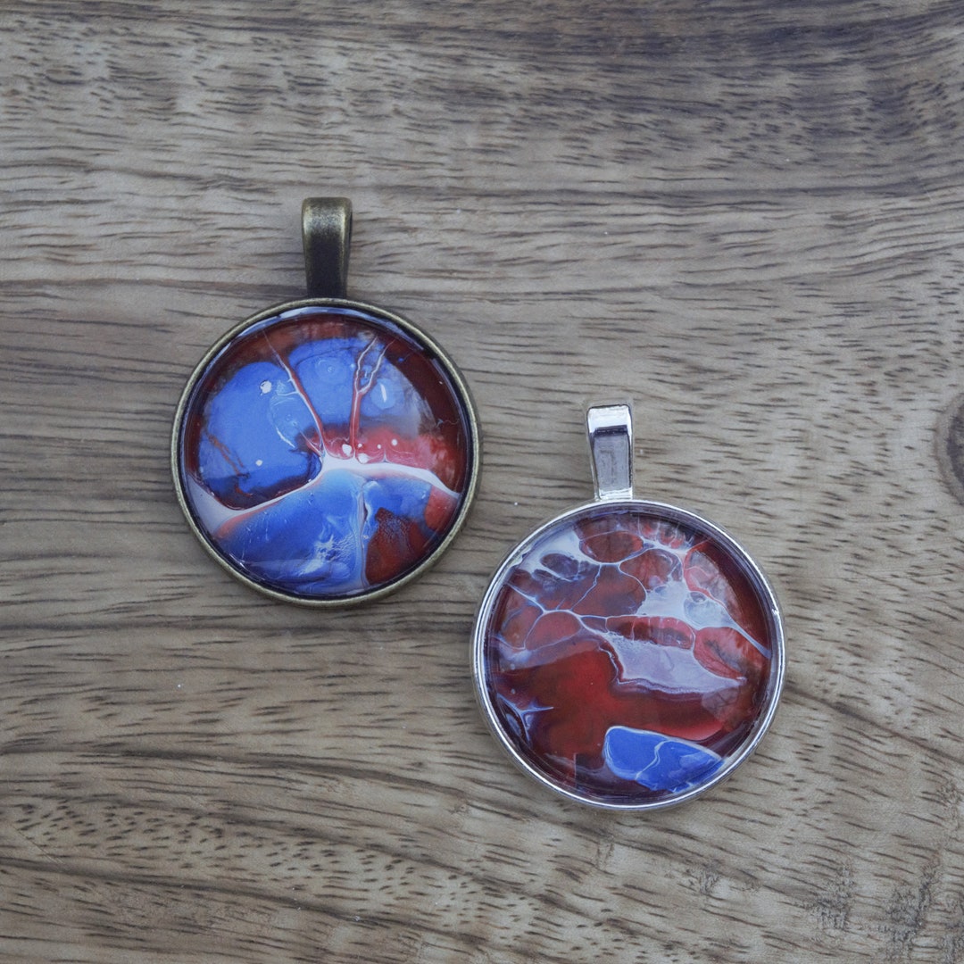 Red White and Blue Fluid Acrylic Skin Necklace Abstract Art - Etsy