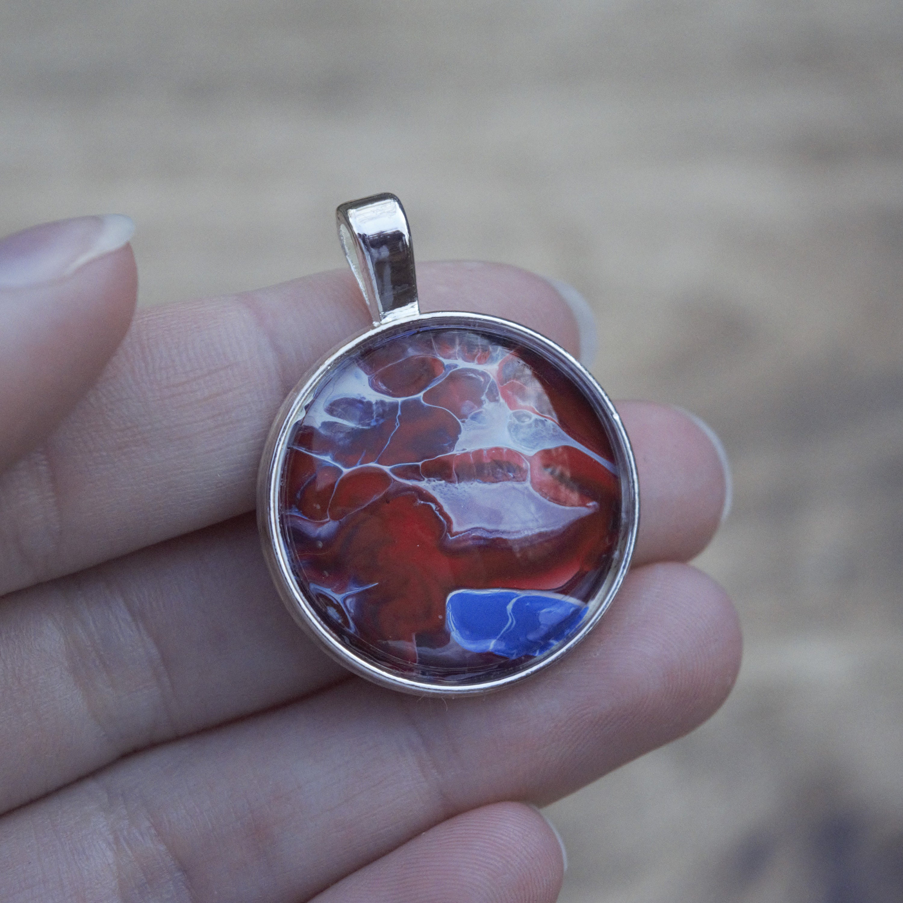 Red White and Blue Fluid Acrylic Skin Necklace Abstract Art - Etsy