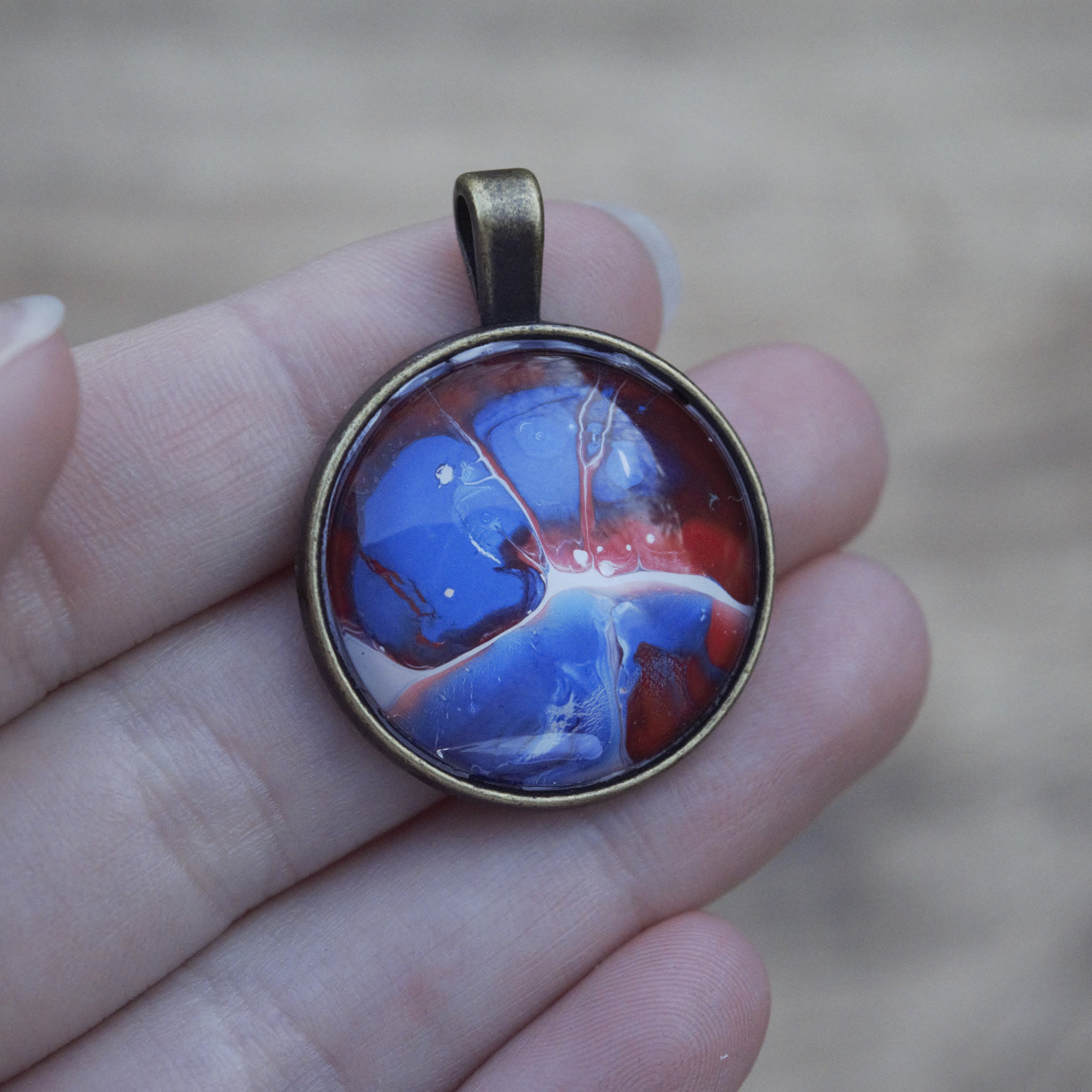 Red White and Blue Fluid Acrylic Skin Necklace Abstract Art - Etsy