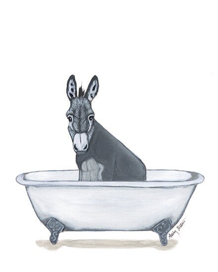Farmhouse Bathroom Wall Donkey Decor Donkey in Tub - Etsy