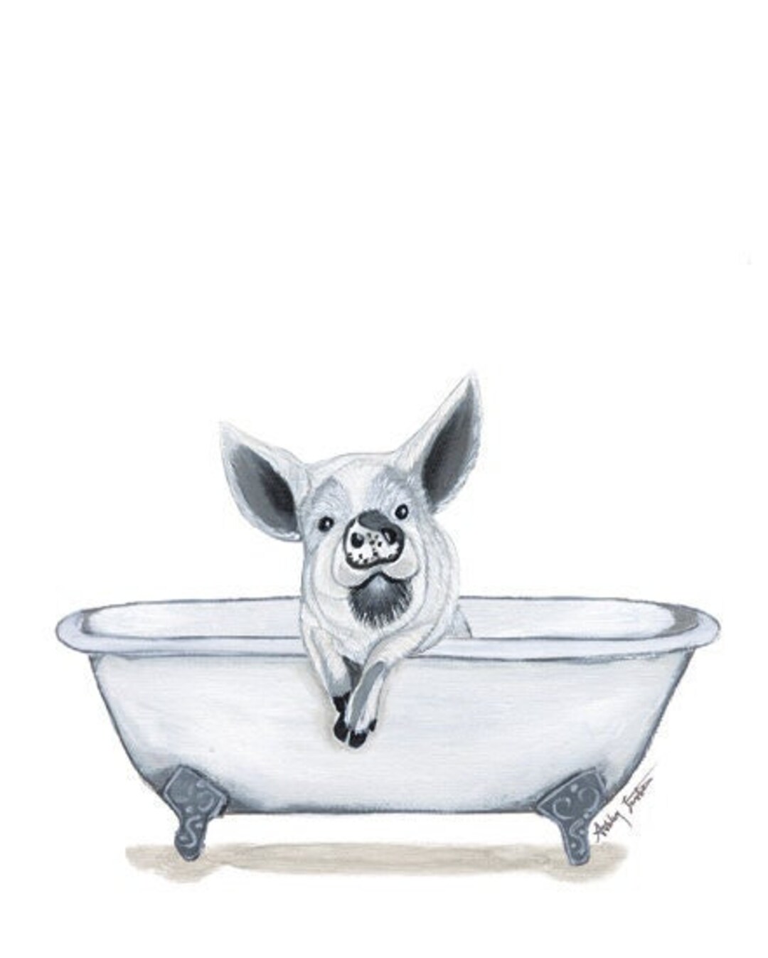 Pig in Tub-bathroom Pig Artbathtub Pig Printanimals in Bath - Etsy