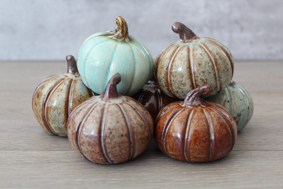 Small Ceramic Pumpkin, Orange Blue White Pumpkin, Handmade Pumpkin ...