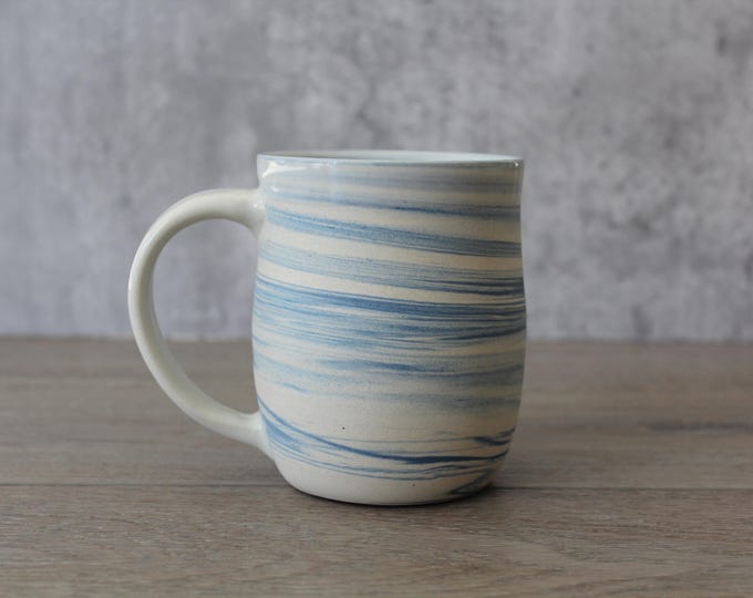Blue Sky Handmade Pottery Mug, 16 Oz Marbled Mug, Ceramic Coffee ...