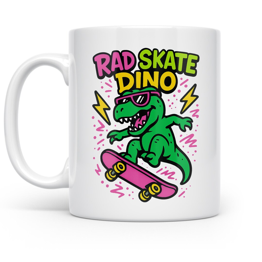 Neon Graffiti Mug: Rad T-rex Skateboard Design - Retro 90s Vibes - Etsy