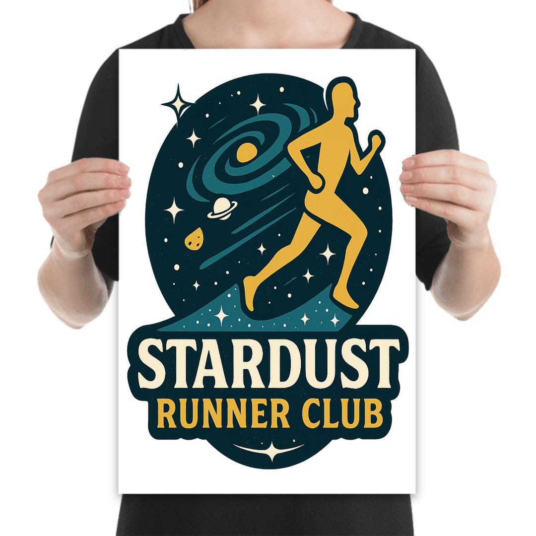 Stardust Runner Club Poster, Retro Cosmic Wall Art for Runners, Fitness ...