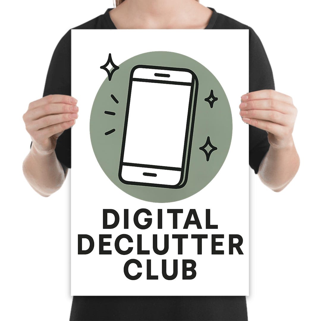 Digital Declutter Club Poster, Minimal Wellness Wall Art for Focused ...