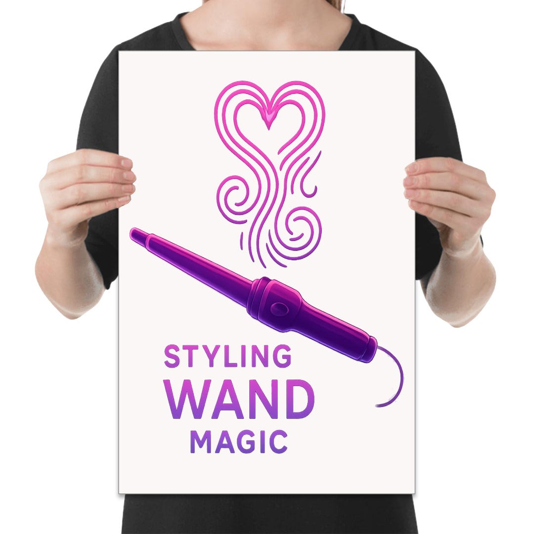 Styling Wand Magic Neon Poster, Vertical Wall Art, Glowing Heart Waves ...