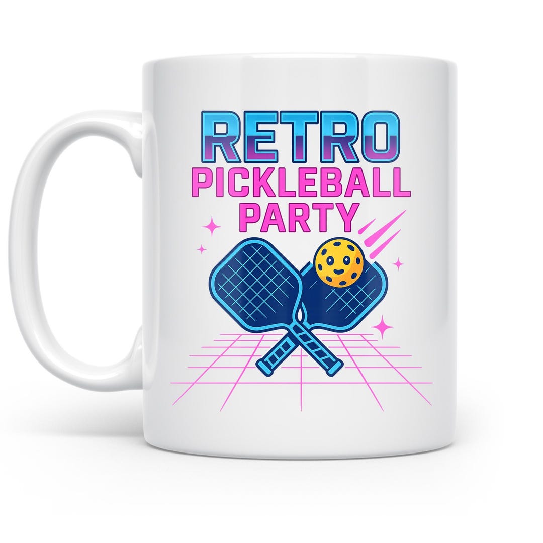 Classic 80s Grid Paddle Mug - Retro Pickleball Drinkware - Neon Design ...