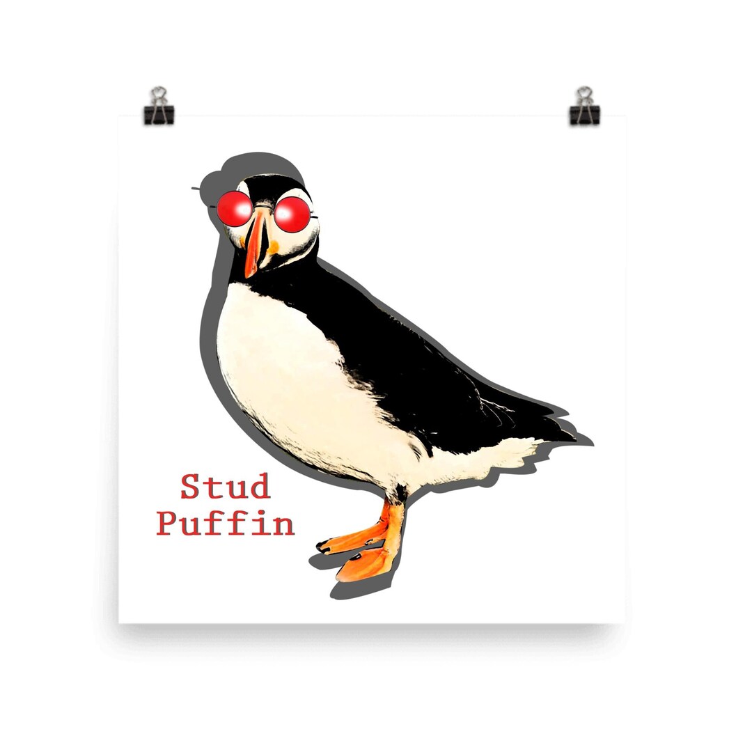 Stud Puffin Poster, Funny Puffin Wall Art, Cute Bird Lover Print ...