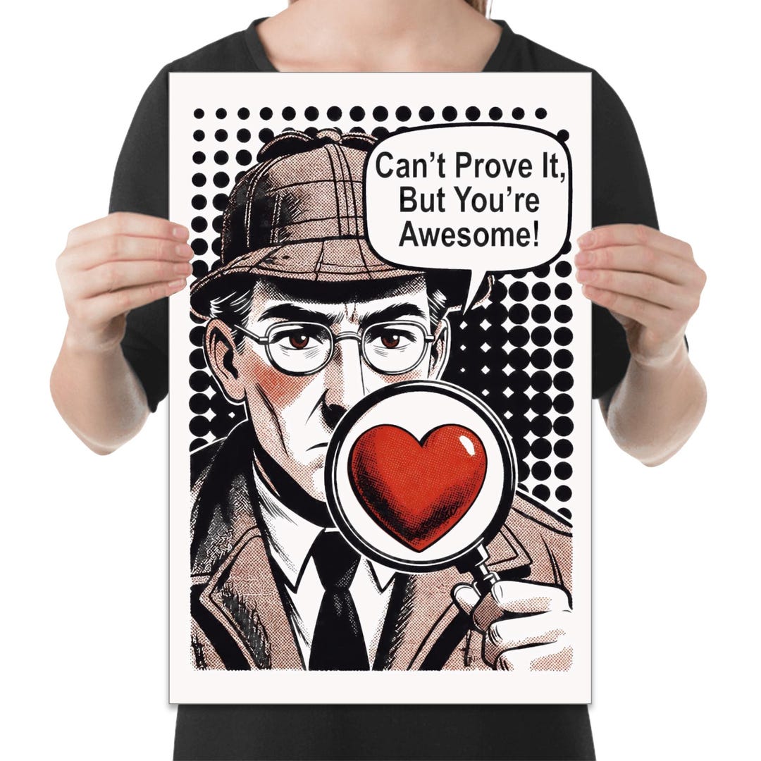 Cant Prove It Comic Poster: Heart Filled Mystery, Bold Text Wall Art ...