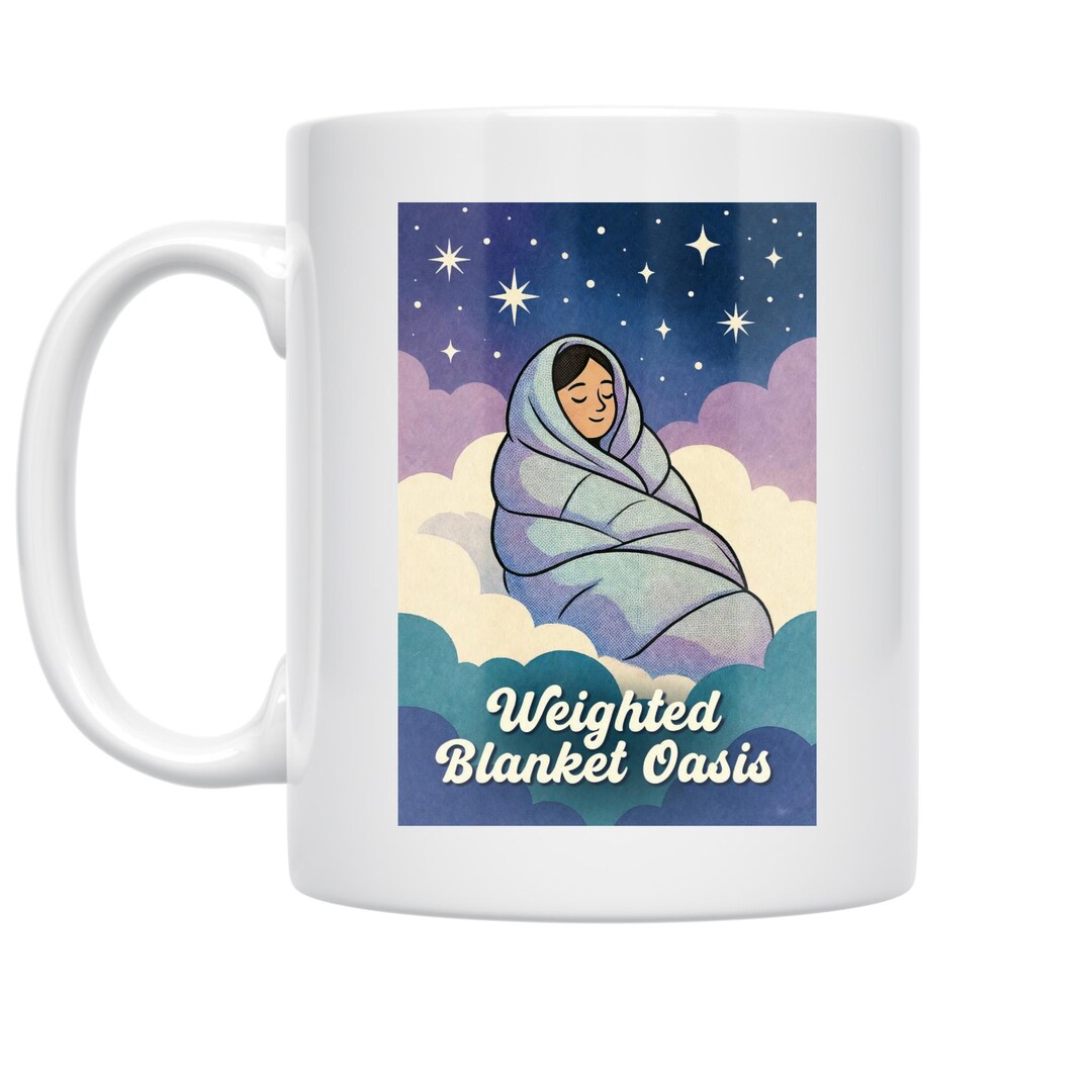 Calming Coffee Mug - Soft Pastel Clouds and Weighted Blanket Art - Etsy