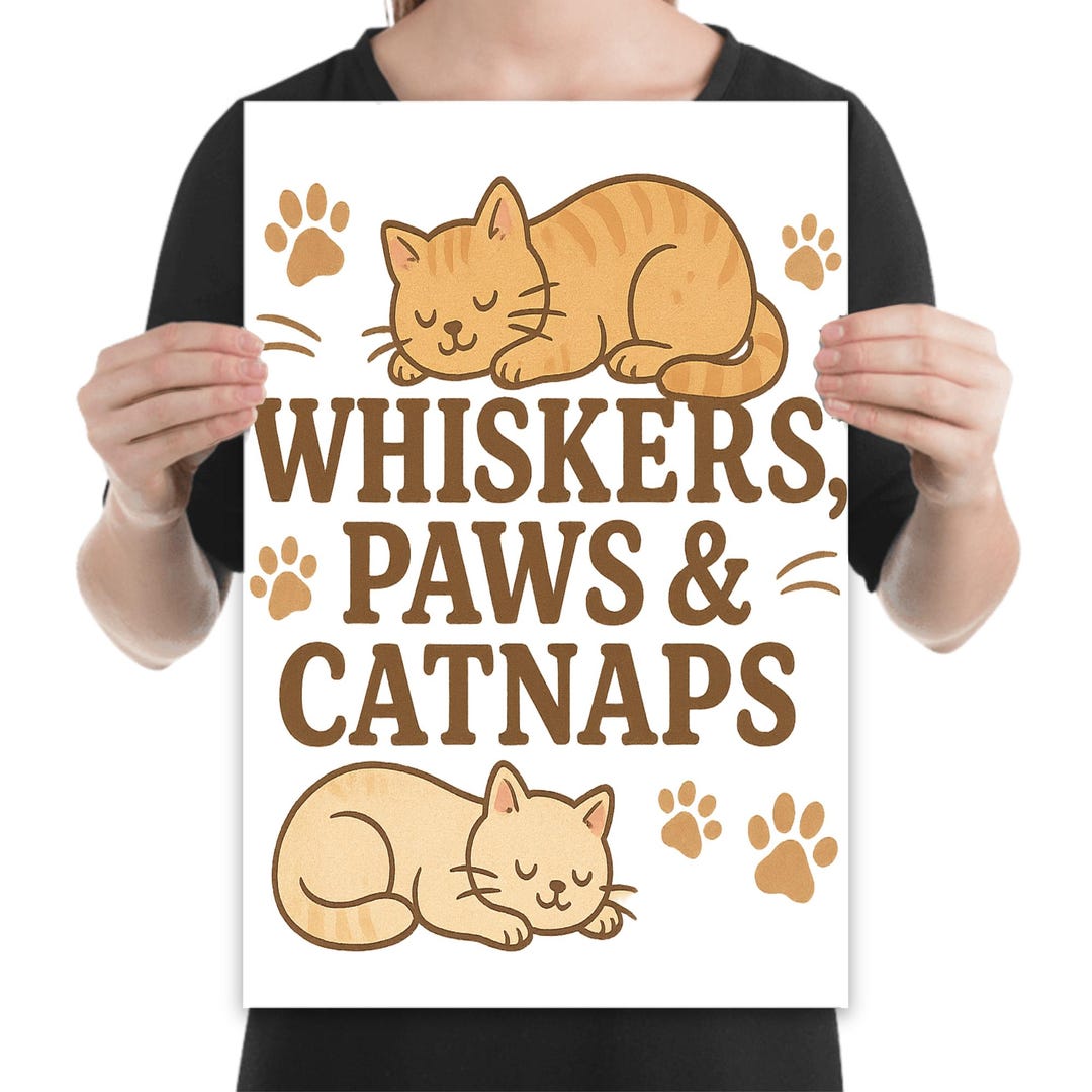 Cozy Cat Nap Poster - Whimsical Paw Prints and Sleeping Cats - Etsy