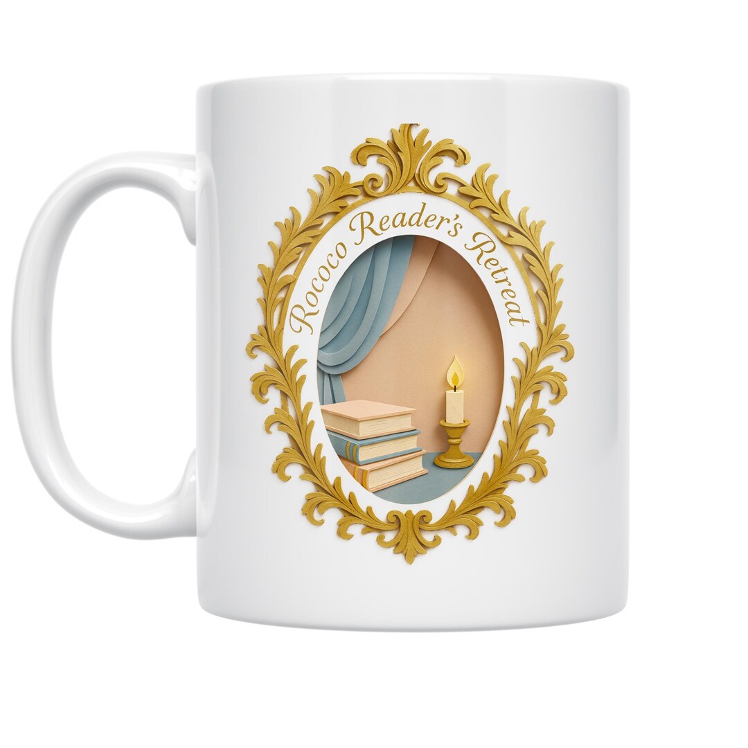 Ornate Book Lover Mug: Rococo Design With Gold Accents - Etsy