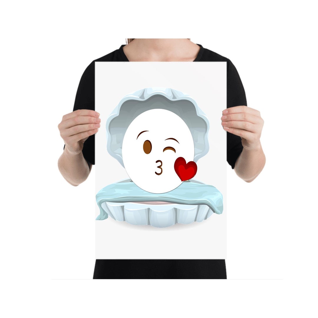 Cute Pearl Emoji Poster, Ocean Lover Wall Art, Kawaii Pearl Blowing ...