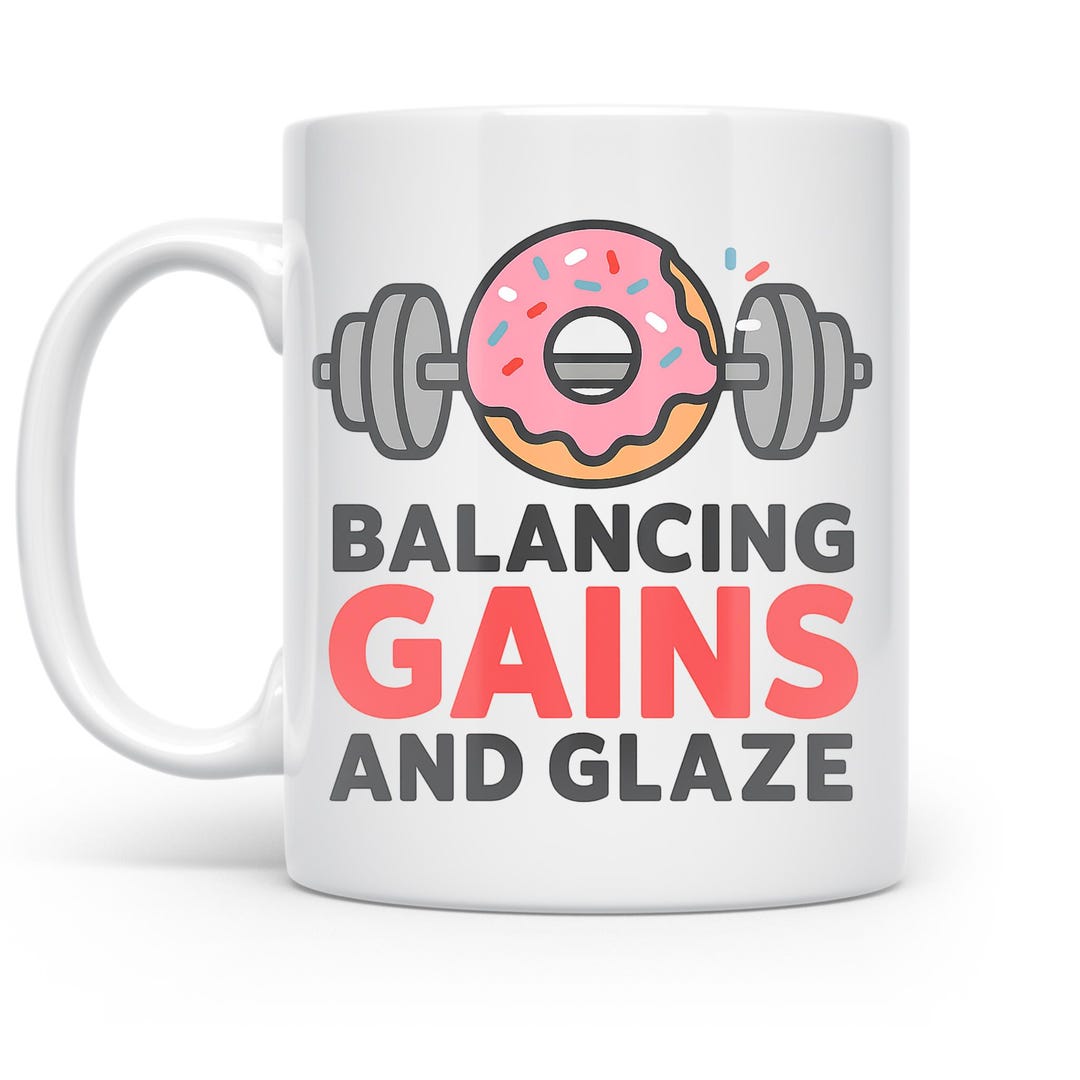 Balancing Gains Coffee Mug, Gym Lover Gift, Donut Barbell Art, Fitness ...