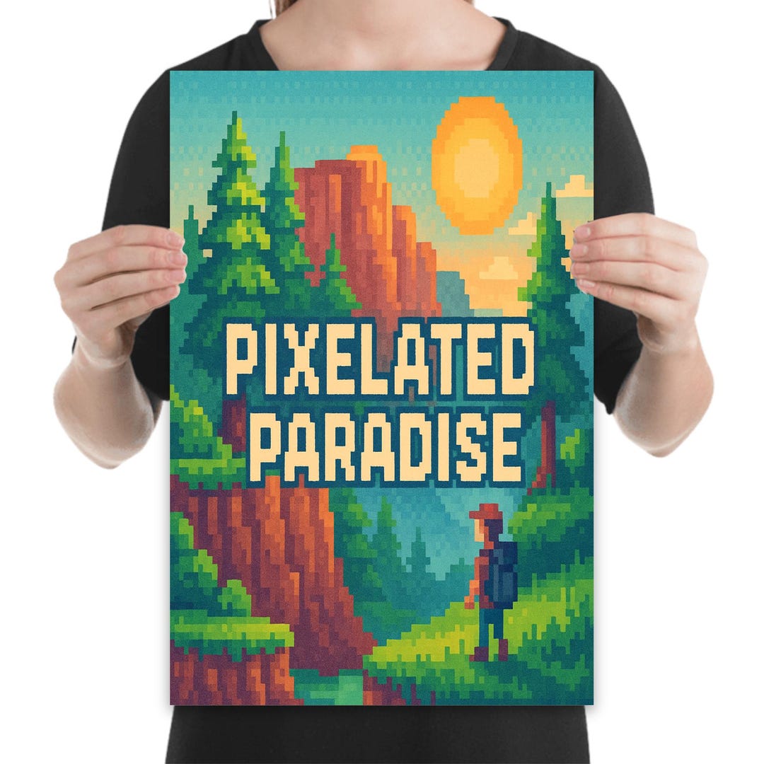 Pixelated Paradise Gamer Wall Art - Retro 8 Bit Nostalgia Poster ...