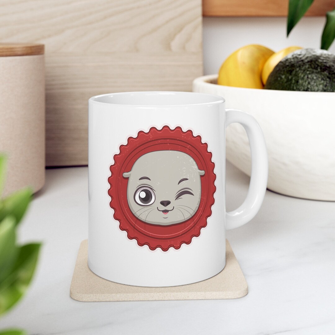 Seal Art Mug, Cute Winking Seal Coffee Cup, Funny Animal Lover Gift ...