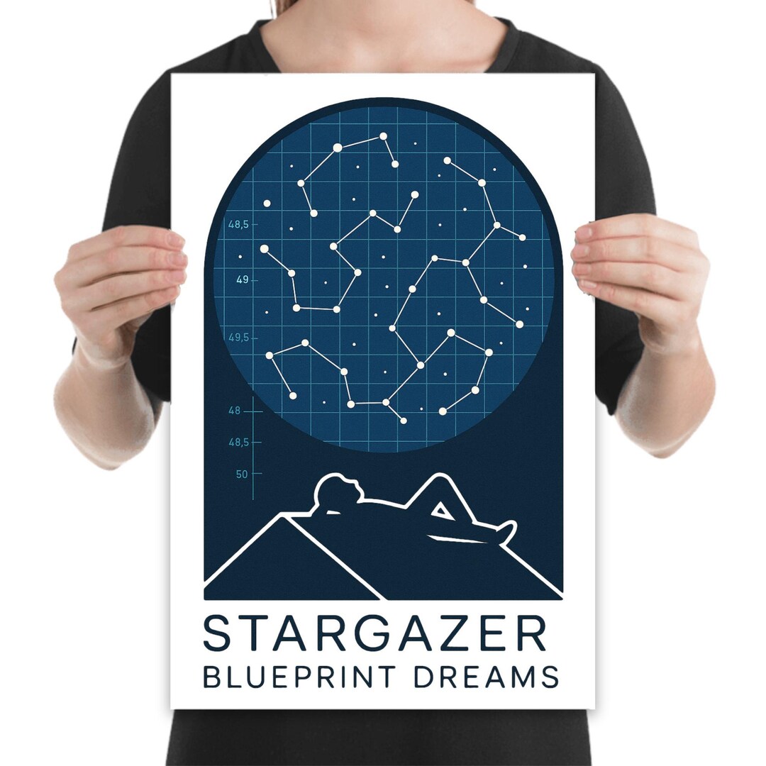 Blueprint Wall Art - Stargazer Celestial Poster - Cool Tones Design ...