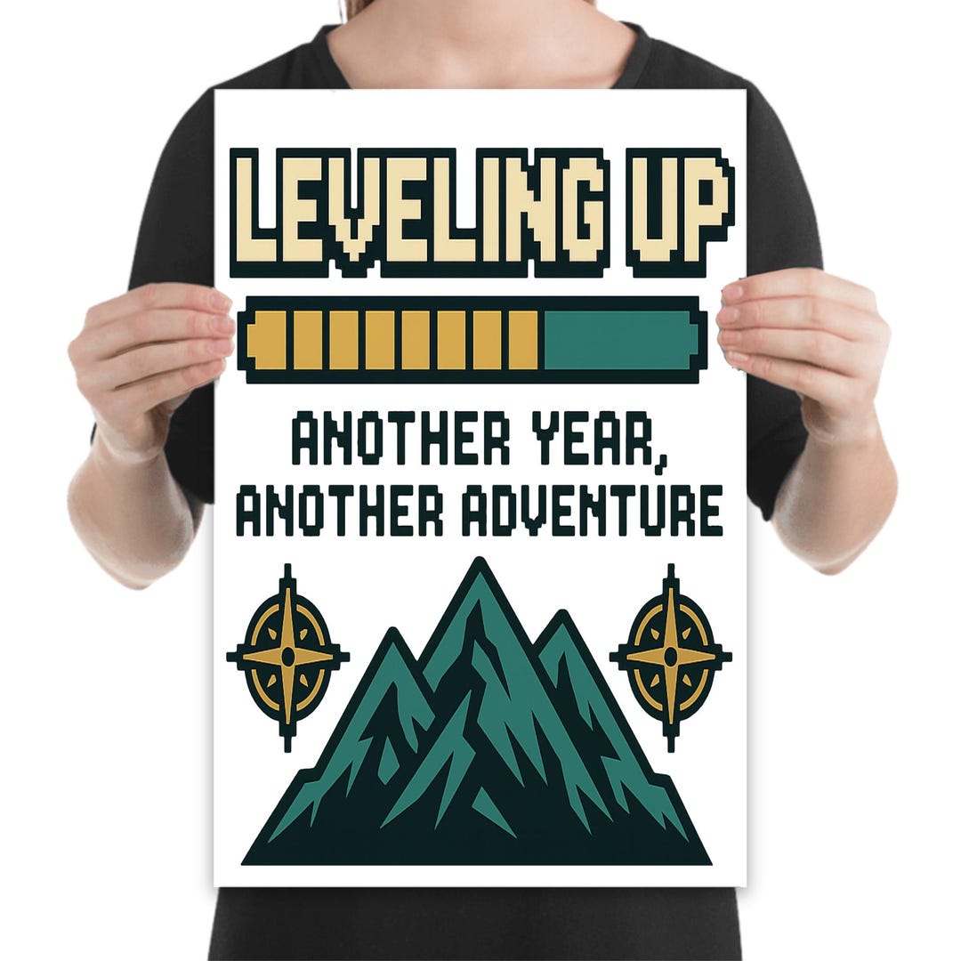 Leveling up Poster: Retro Pixel Progress Bar (gamer Birthday, Adventure ...