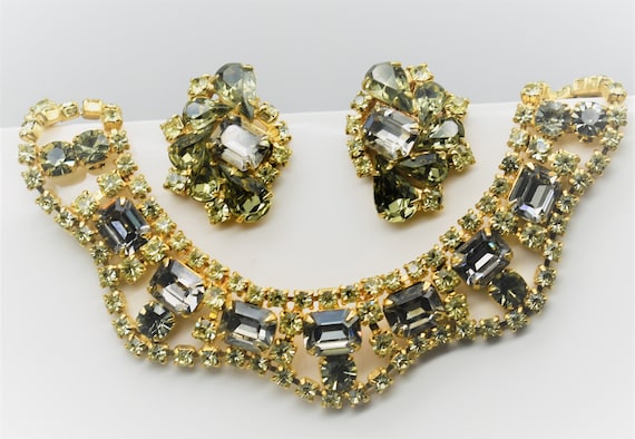 Rhinestone Necklace Earring Demi Parure Set 1950s Gem