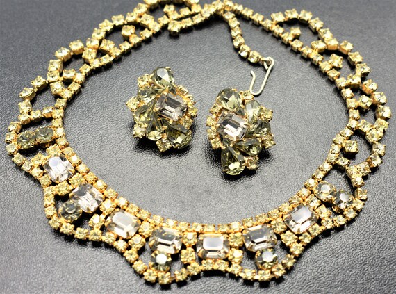 Rhinestone Necklace Earring Demi Parure Set 1950s Gem