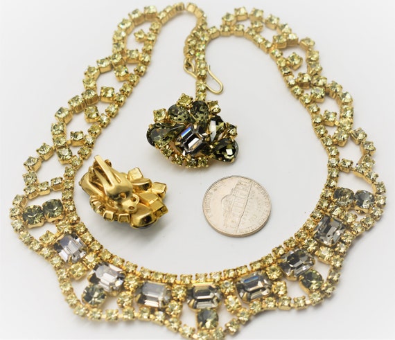Rhinestone Necklace Earring Demi Parure Set 1950s Gem