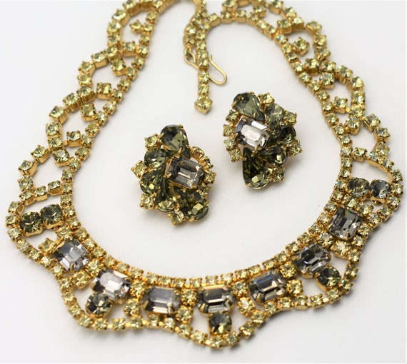 Rhinestone Necklace Earring Demi Parure Set 1950s Gem