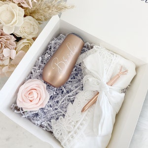 Bride Gift Box Set Engagement Gift Idea Bride White Satin Robe Tumbler ...