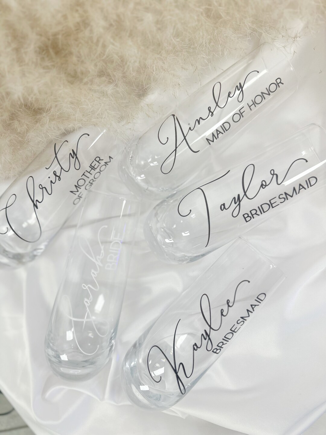 Bridesmaid Champagne Flutes Personalized Champagne Glasses Stemless ...