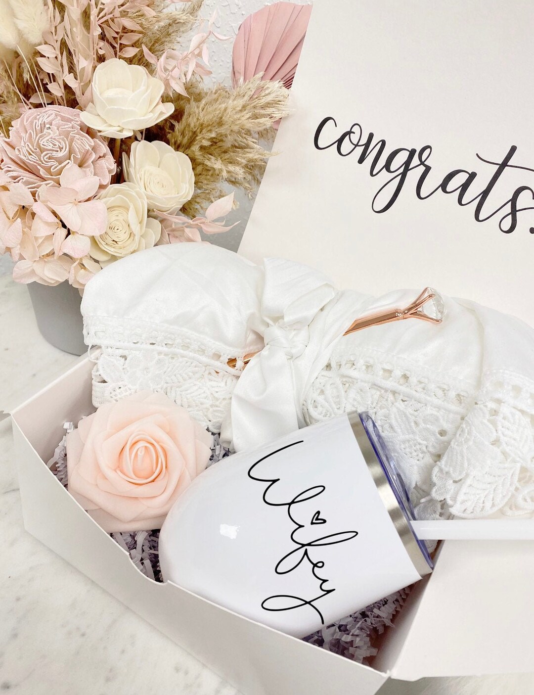 Bride Gift Box Set Engagement Gift Idea Bride White Silk Robe Champagne ...