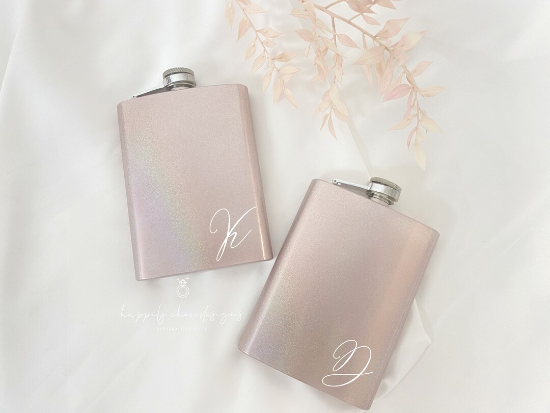 Bridesmaid Initial Rose Gold Flasks Personalized Flask Bachelorette ...