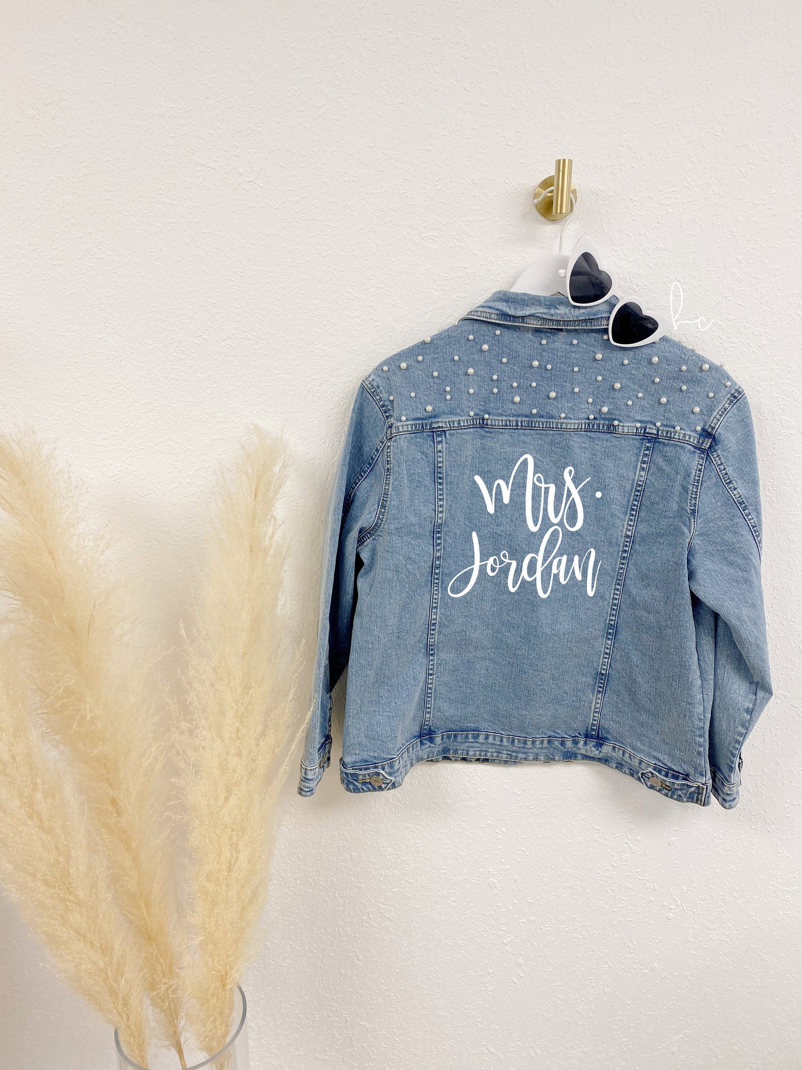 Bride jean jacket personalized custom denim jacket pearl | Etsy