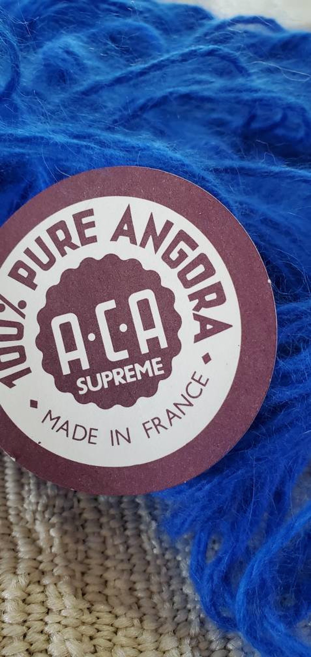 Pure Angora Yarn A.C.A. Vintage. Made in France. 10g. Label Included ...
