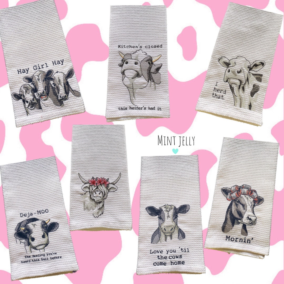 Embroidered Cow Tea Towels - Etsy UK