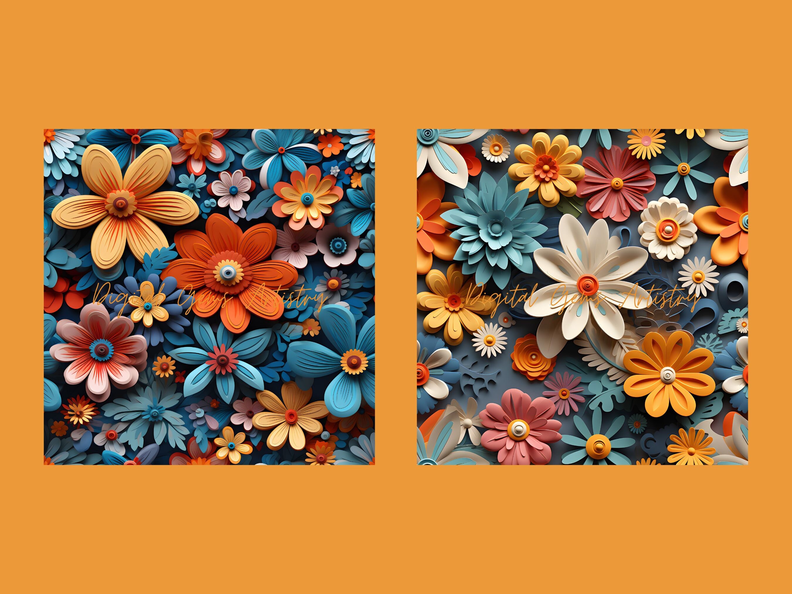 3D Daisies Seamless Retro 3D Flowers Digital Paper- 12 Designs-seamless ...