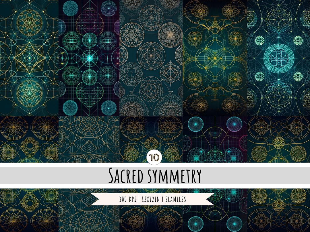 Gold Sacred Geometry Digital Paper 10 Designs SEAMLESS Patterns ...