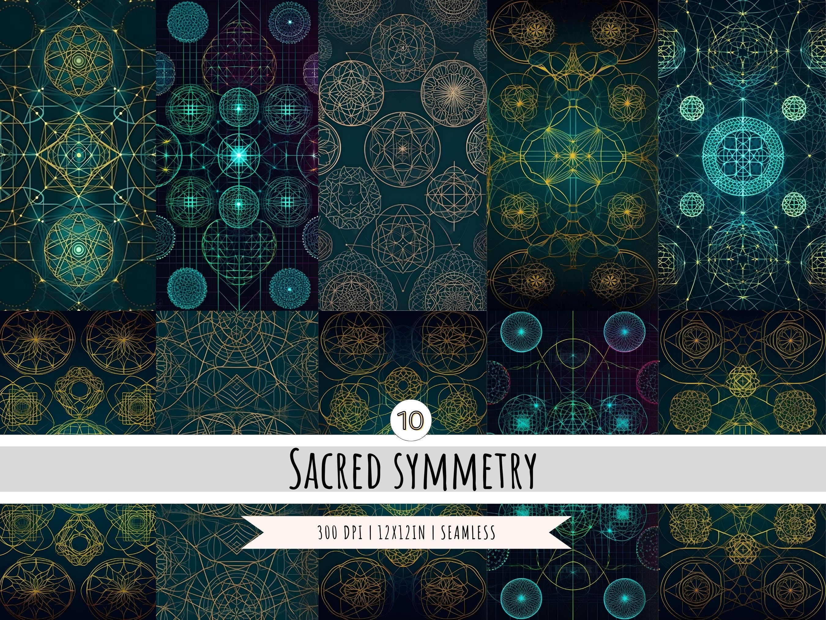 Gold Sacred Geometry Digital Paper 10 Designs SEAMLESS Patterns ...