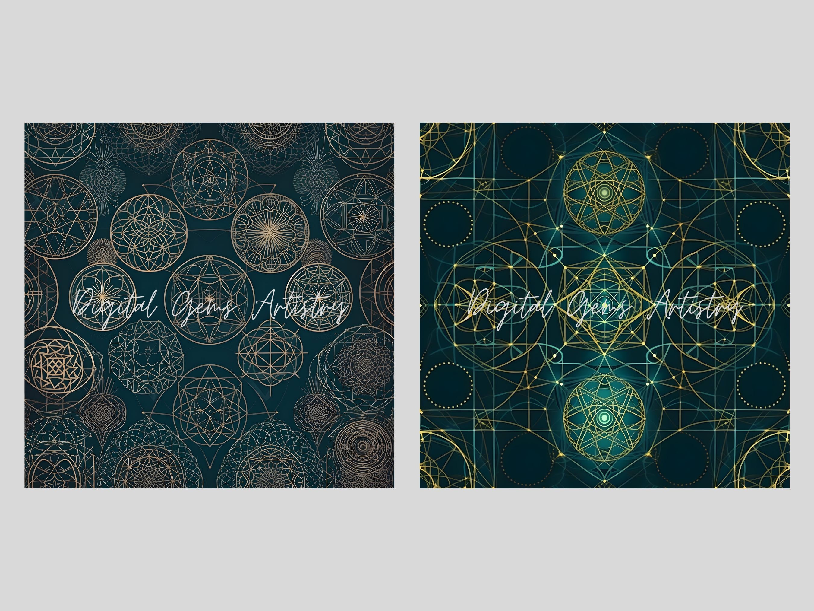Gold Sacred Geometry Digital Paper 10 Designs SEAMLESS Patterns Universe Geometric Designs ...