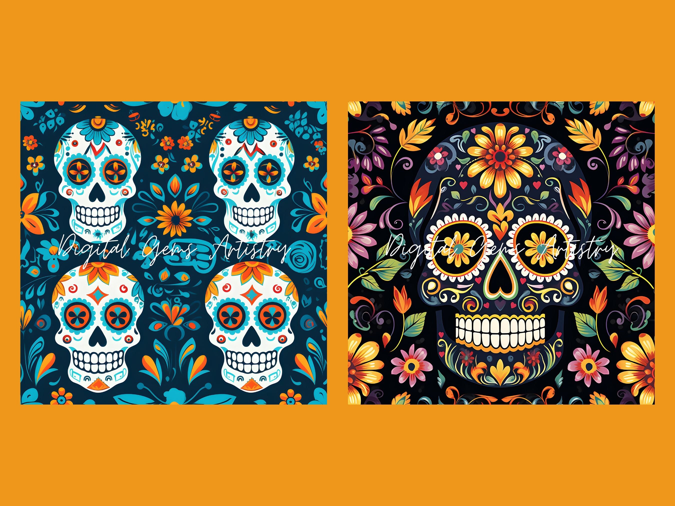 Day of the Dead Digital Paper SEAMLESS 8 Designs Sugar Skulls Dia De ...